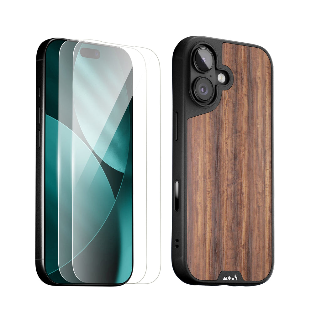 Mous | Walnut Protective Case and Screen Protector - Apple Essentials Kit